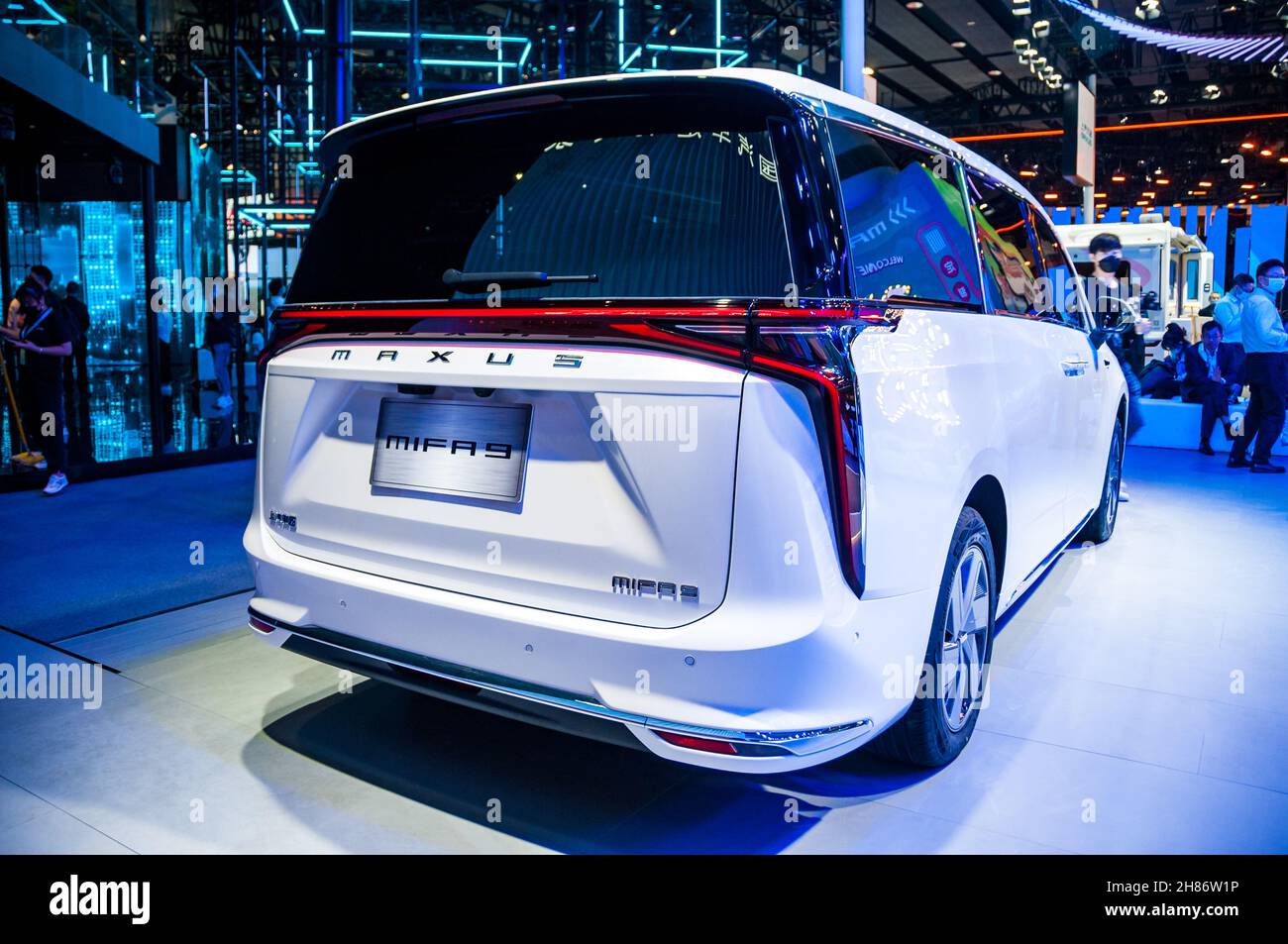 Maxus Mifa 9 an all-electric MPV EV on display at the 2021 Guangzhou ...