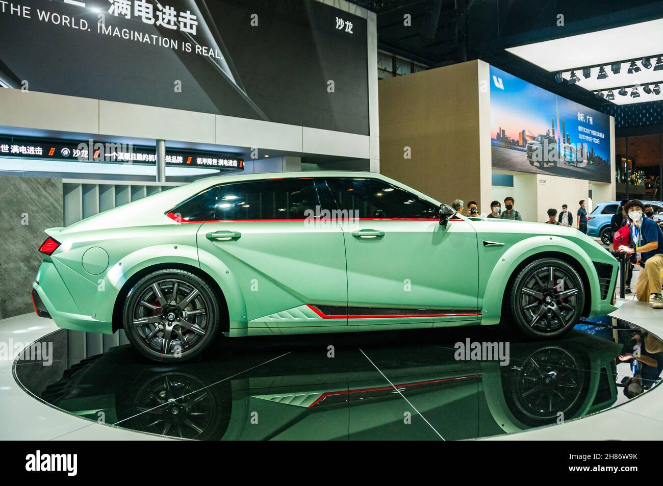 Saloon Mecha Dragon electric car seen on display at the 2021 Guangzhou ...