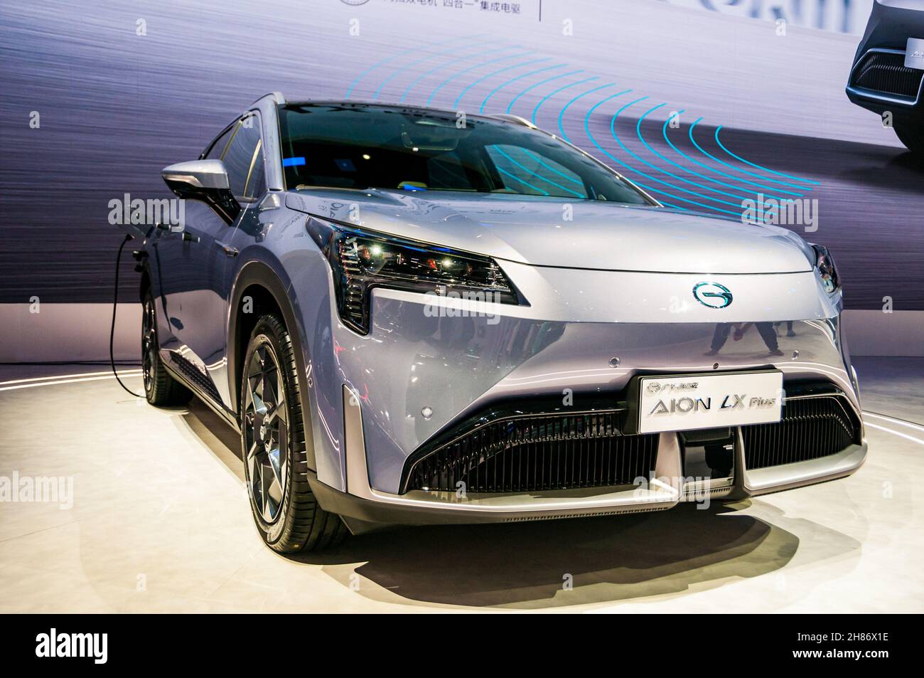 The GAC Aion LX Plus an electric car with 1008km range on display at the 2021 Guangzhou Auto ...