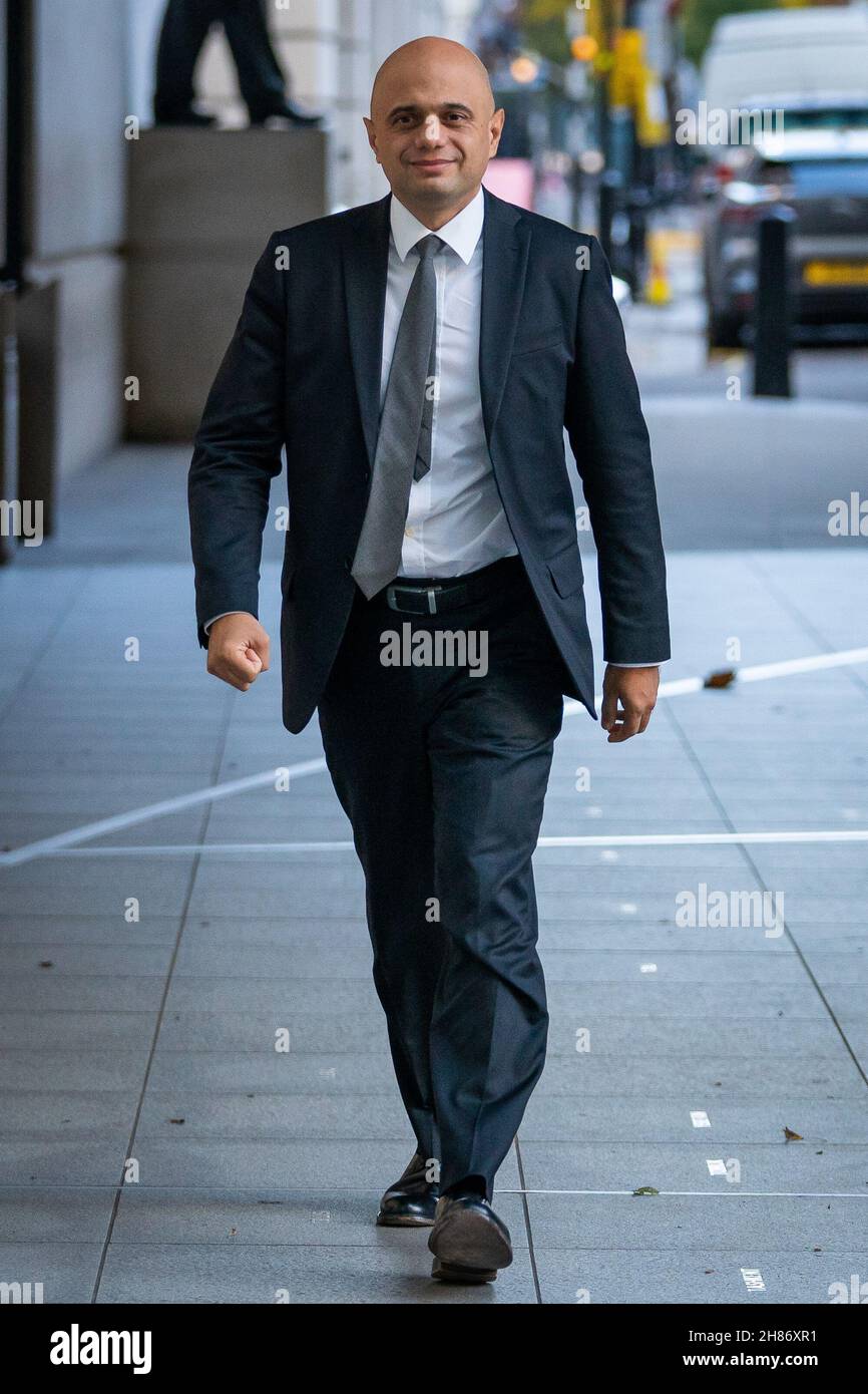 Health Secretary Sajid Javid arrives at BBC Broadcasting House, London ...