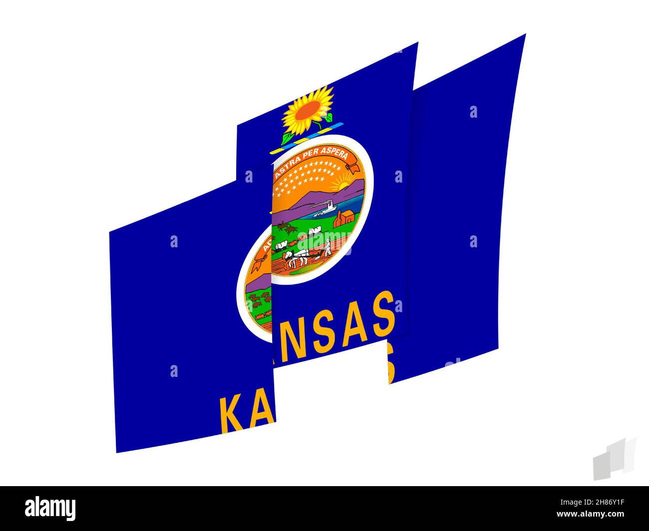 Kansas flag in an abstract ripped design. Modern design of the Kansas ...