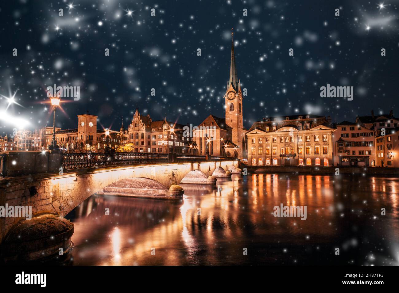 heavy snowfall in Zurich on a winter night Stock Photo - Alamy