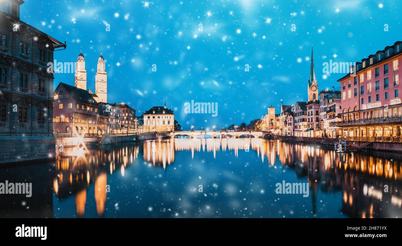 heavy snowfall in Zurich on a winter night Stock Photo - Alamy