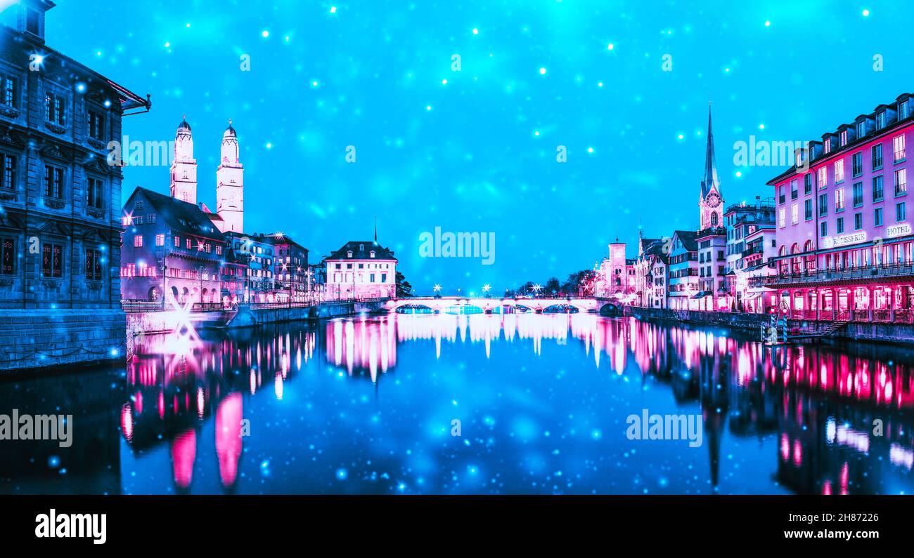 heavy snowfall in Zurich on a winter night Stock Photo - Alamy