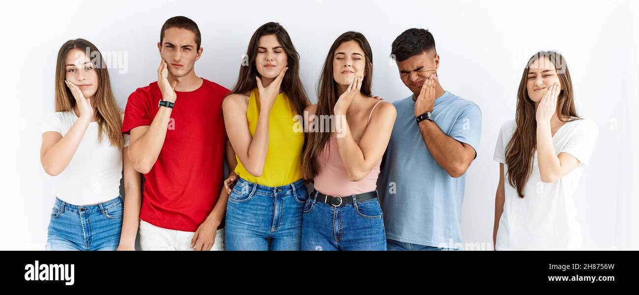 Group of people wearing casual clothes standing over isolated ...