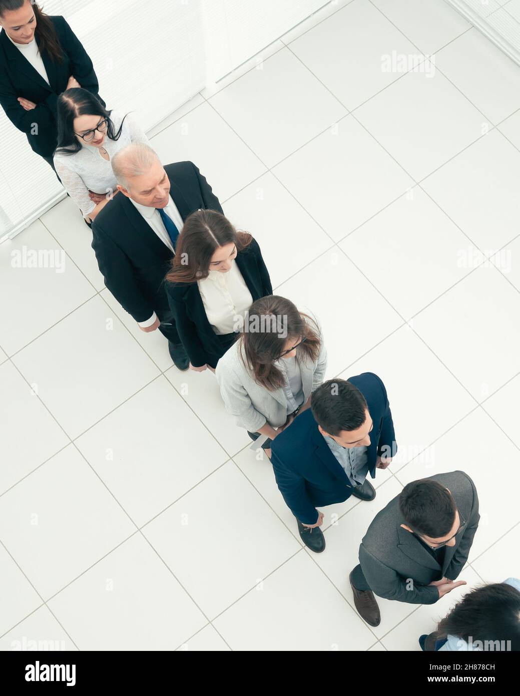 top view. diverse business of people standing in line for interviews ...