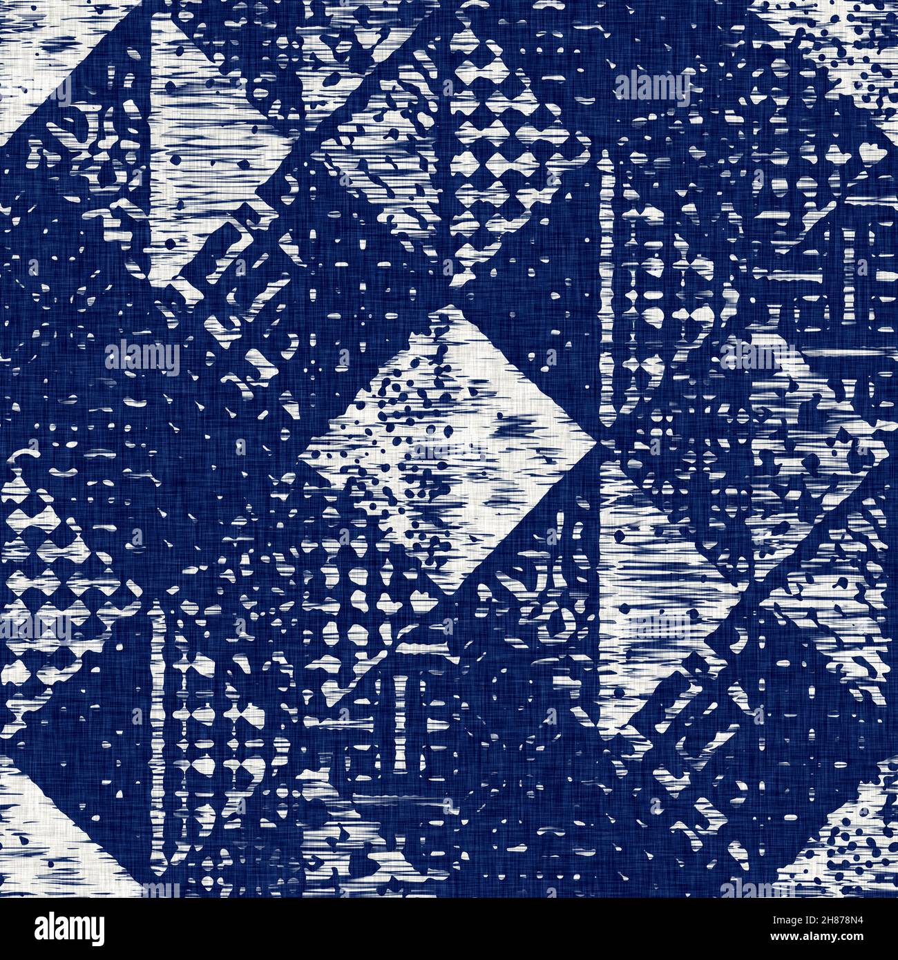 Indigo dyed fabric geo shape pattern texture. Seamless textile fashion ...