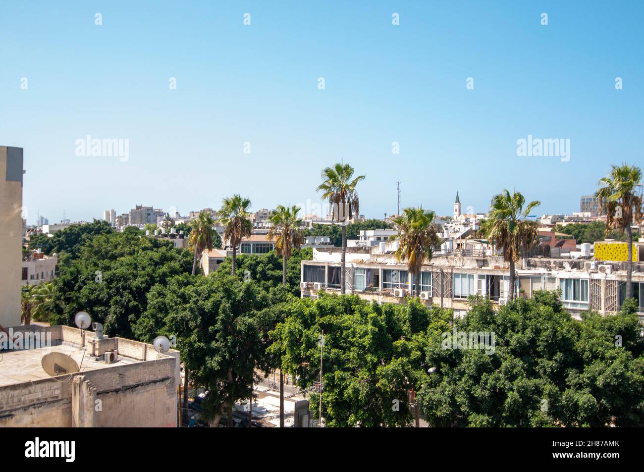 The rooftops of Jaffa., Israel. Looking west over Jerusalem Boulevard ...