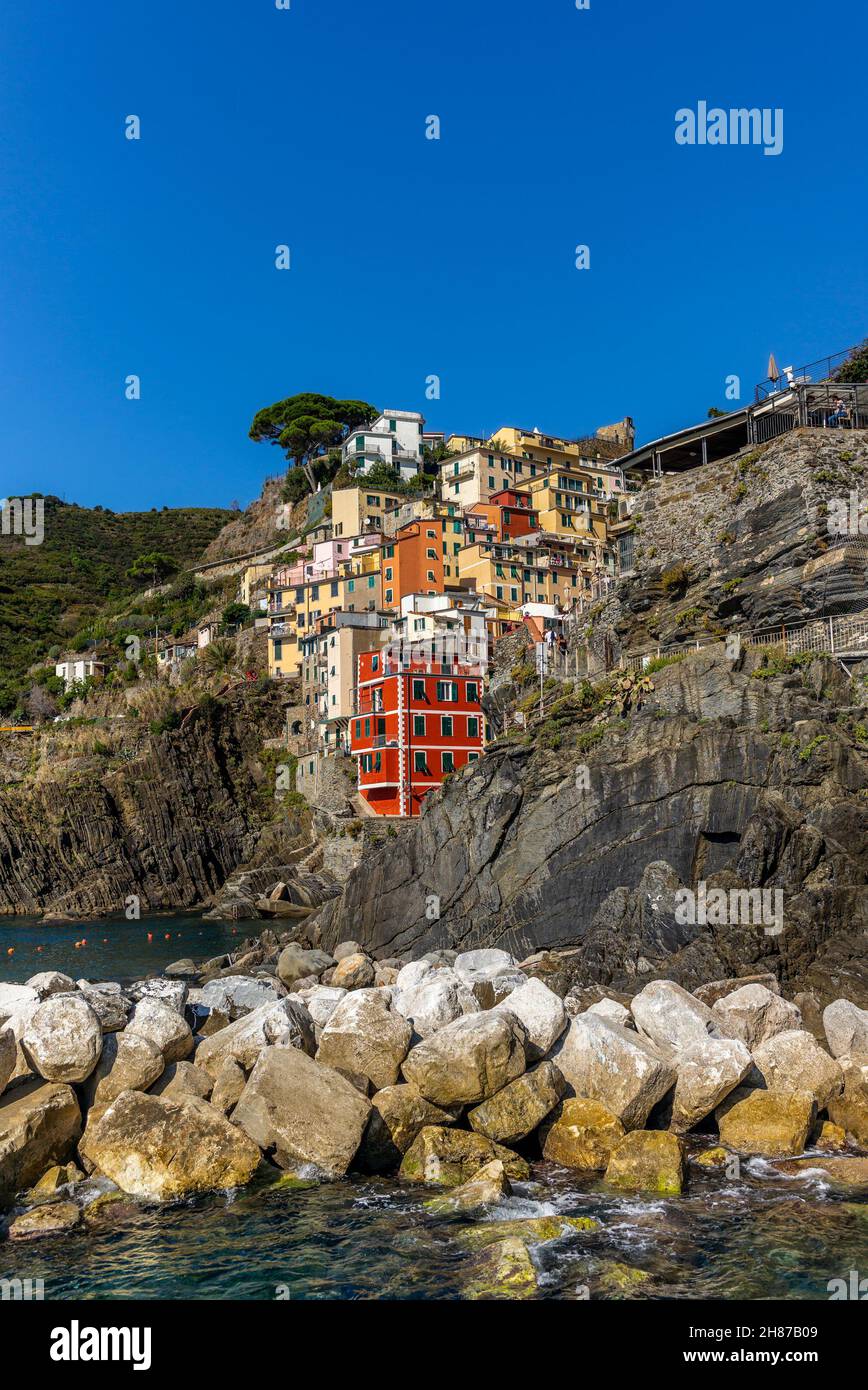 A peaceful view of Rio Maggiore in the Cinque Terre in Italy from the ...