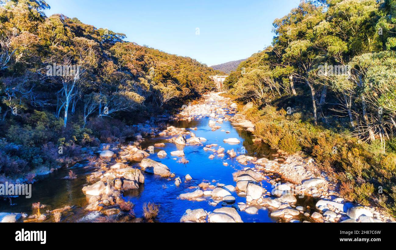 Riverbed of Snowy River in Snowy Mountains of Australia on a sunny ...