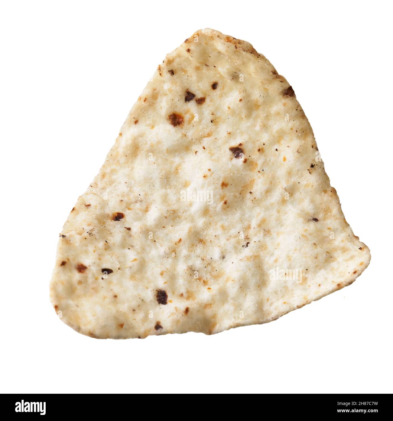 Single mexican nacho chip isolated on a white background Stock Photo ...