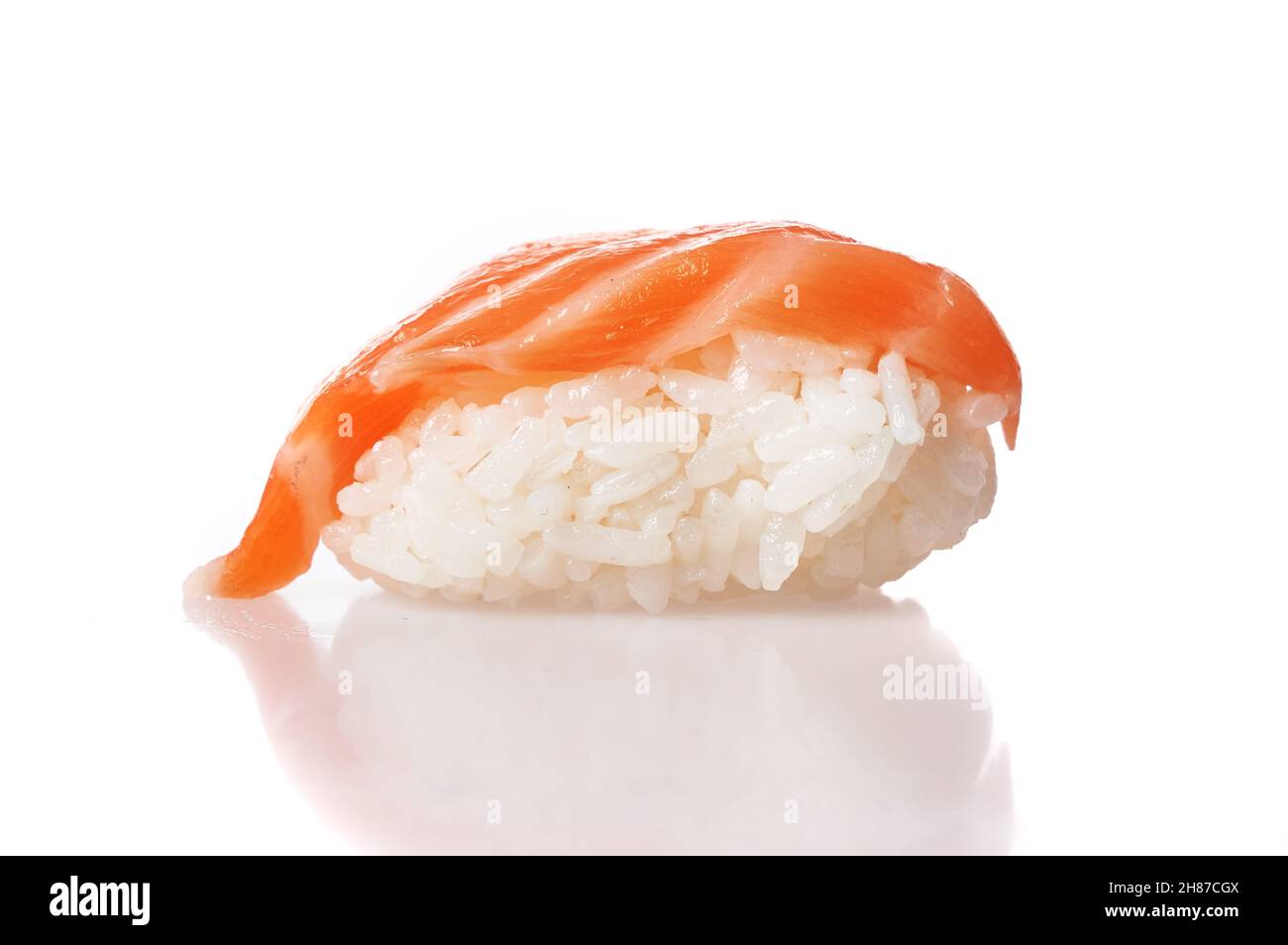 Single salmon nigiri sushi isolated on white background Stock Photo - Alamy
