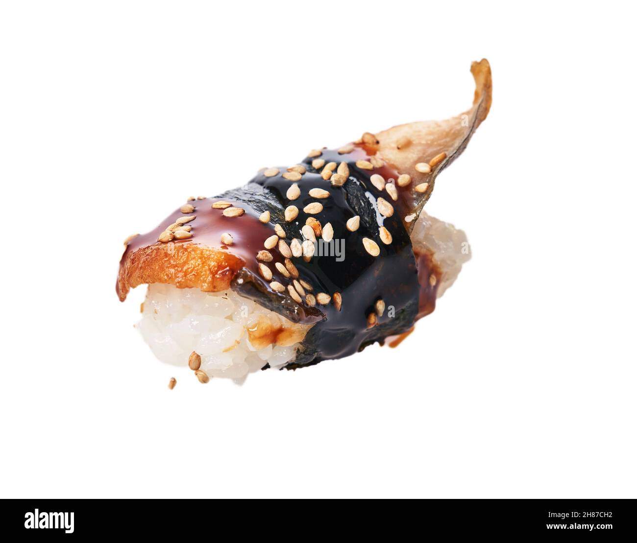 Single unagi nigiri sushi isolated on white background Stock Photo - Alamy