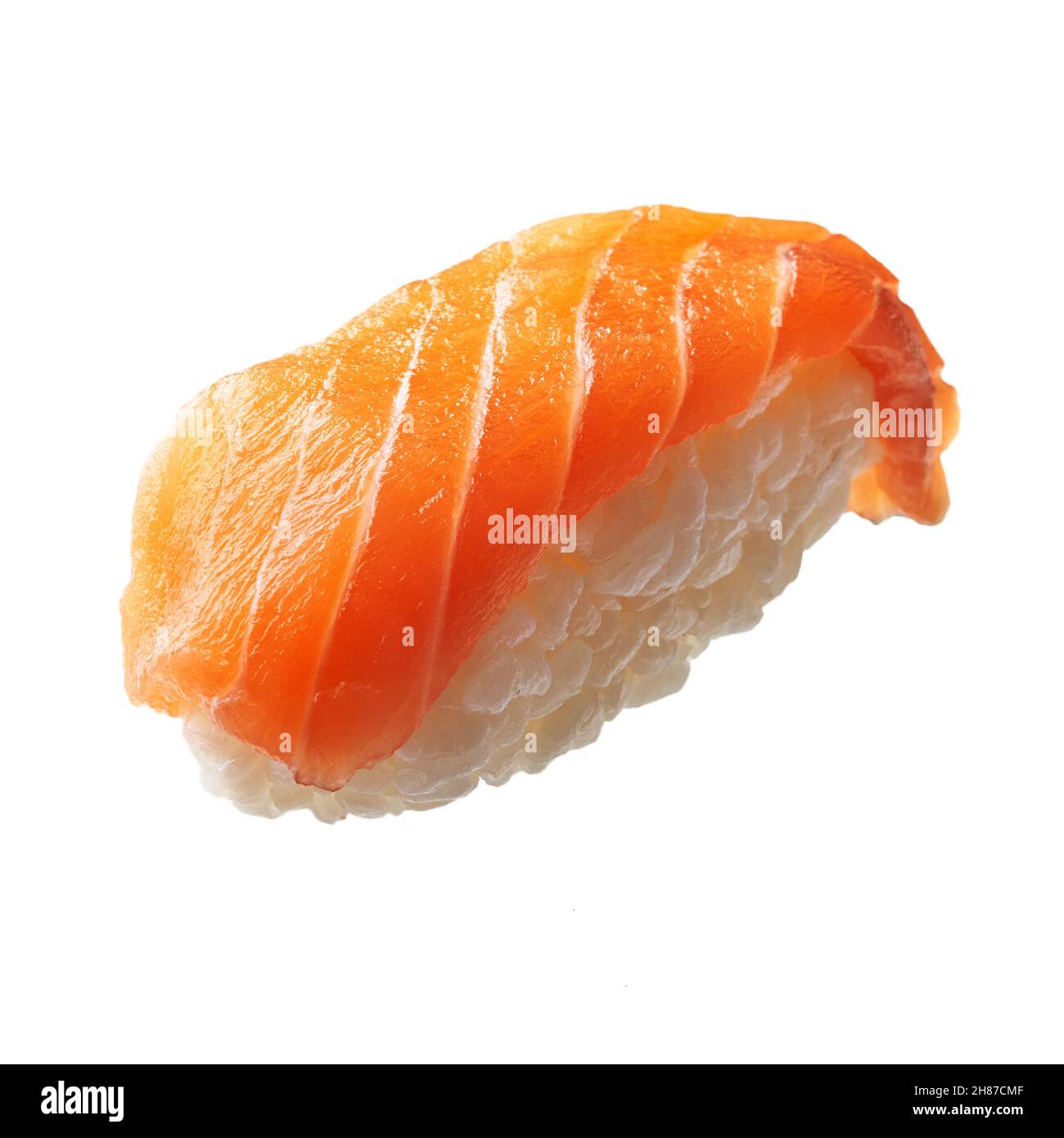 Single salmon nigiri sushi isolated on white background Stock Photo - Alamy