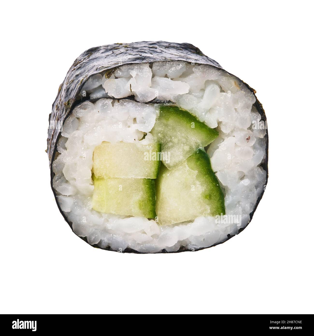 Single cucumber sushi maki isolated on white background Stock Photo - Alamy