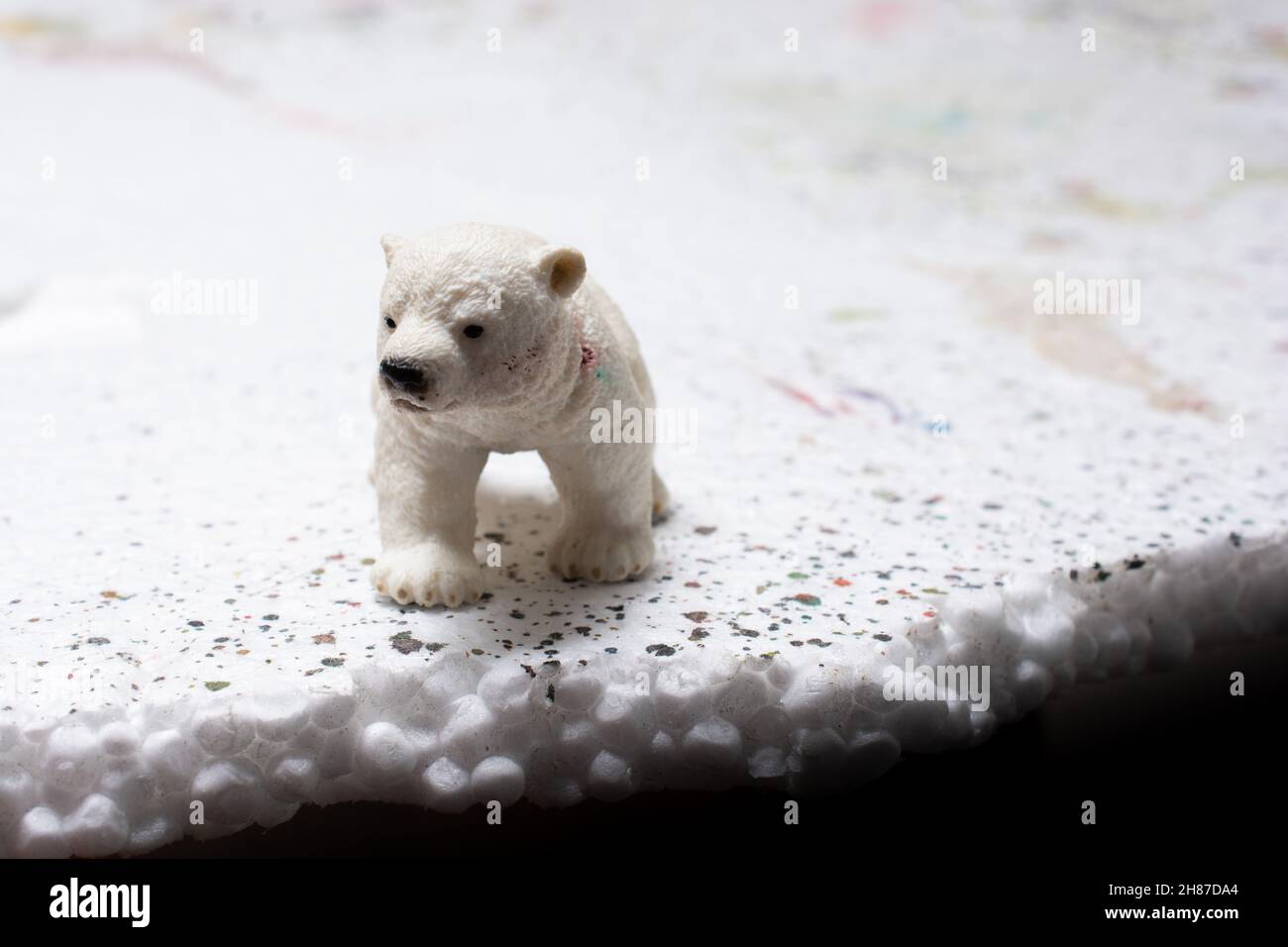An adorable baby ice bear statue on fake snow as a decoration Stock ...