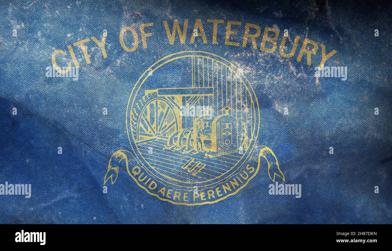 Top view of retro flag of Waterbury, Connecticut, untied states of ...