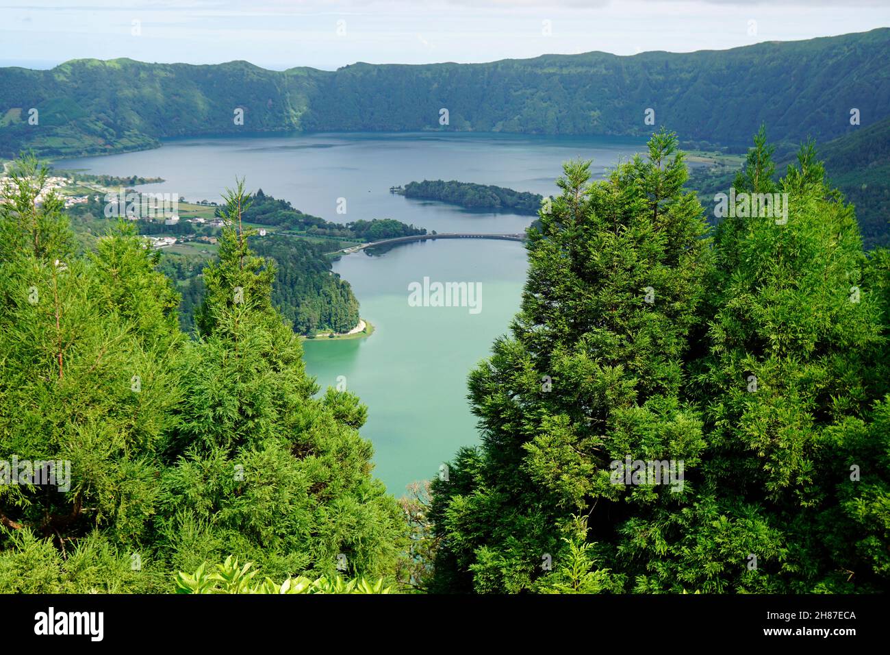 green and blue lake in cidade on the azores islands Stock Photo - Alamy