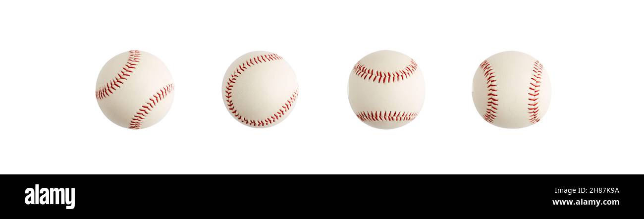 Four baseballs or baseball ball with different sides isolated on white ...