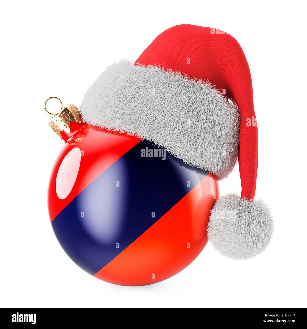 Christmas ball with Armenian flag and Santa Claus hat. Christmas and ...