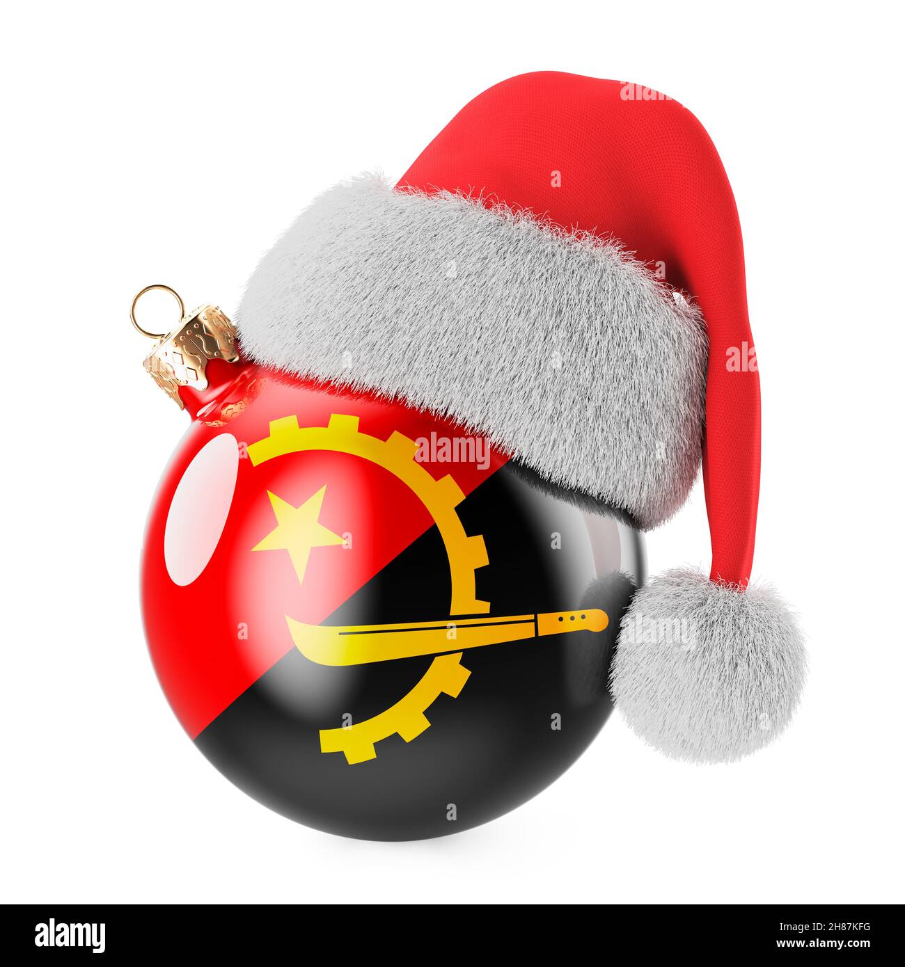 Christmas ball with Angolan flag and Santa Claus hat. Christmas and New ...