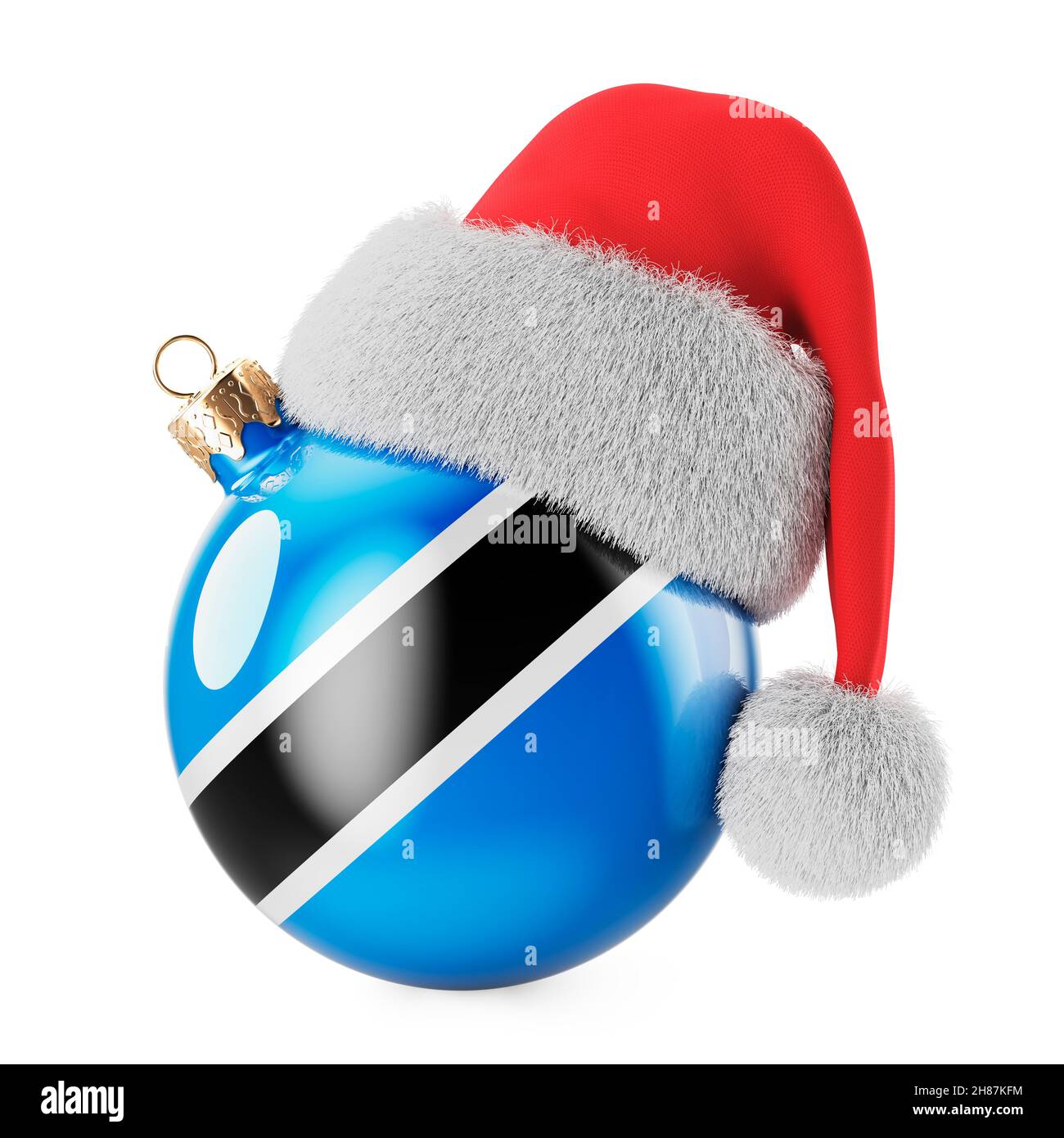 Christmas ball with Botswanian flag and Santa Claus hat. Christmas and ...