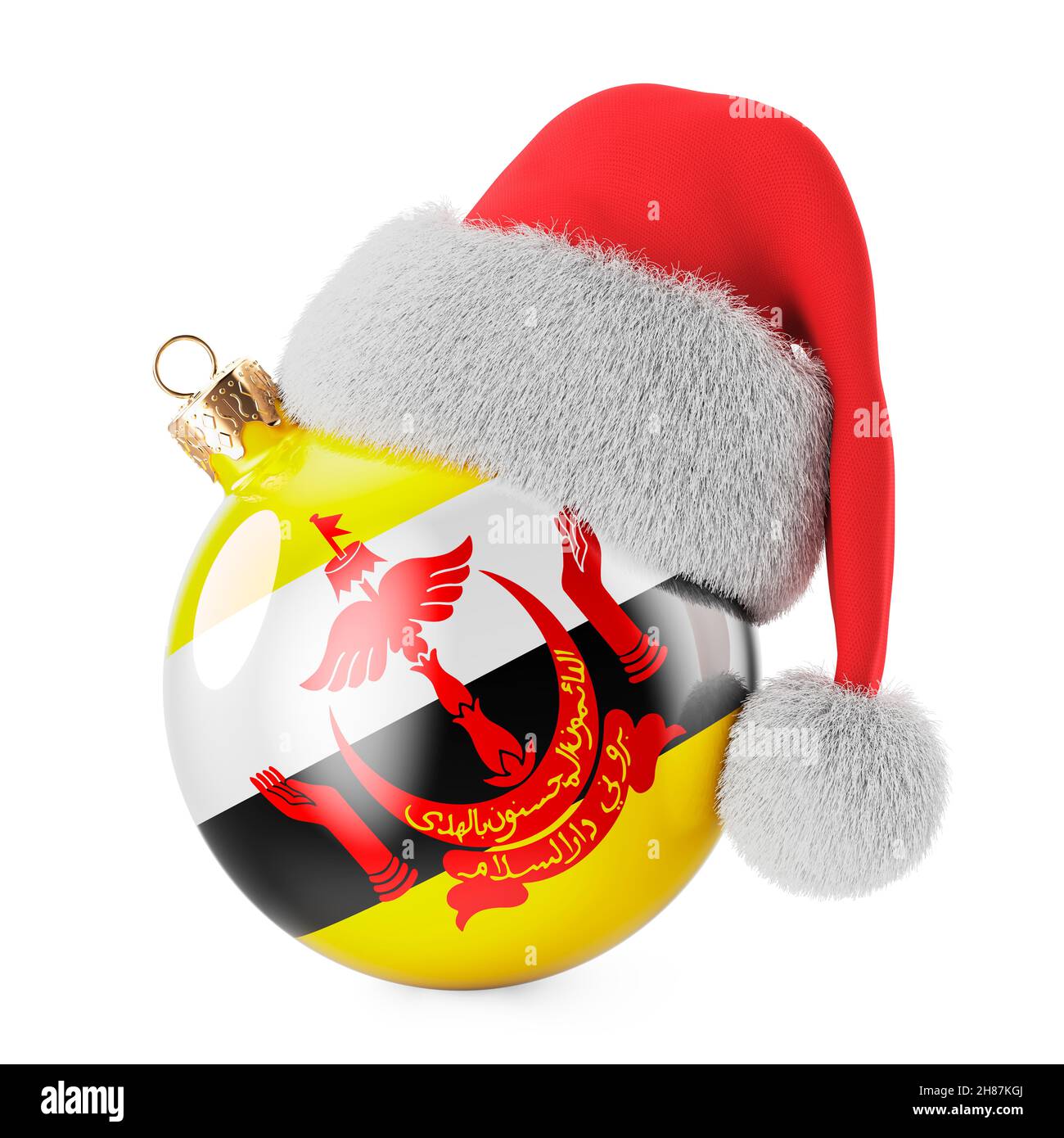 Christmas ball with Bruneian flag and Santa Claus hat. Christmas and ...