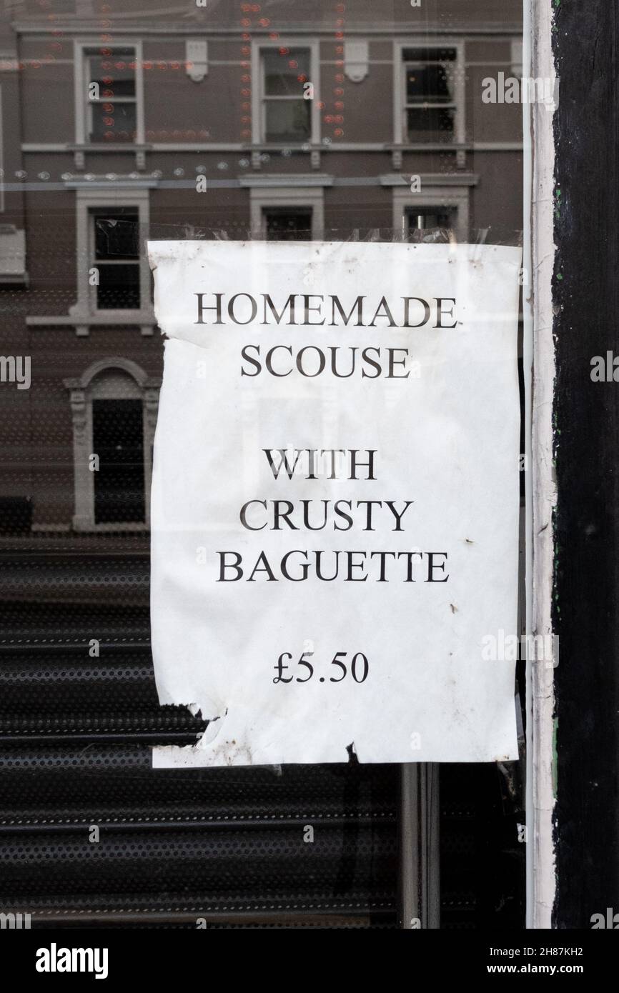 Homemade scouse sign in window of closed cafe - Liverpool UK Stock ...