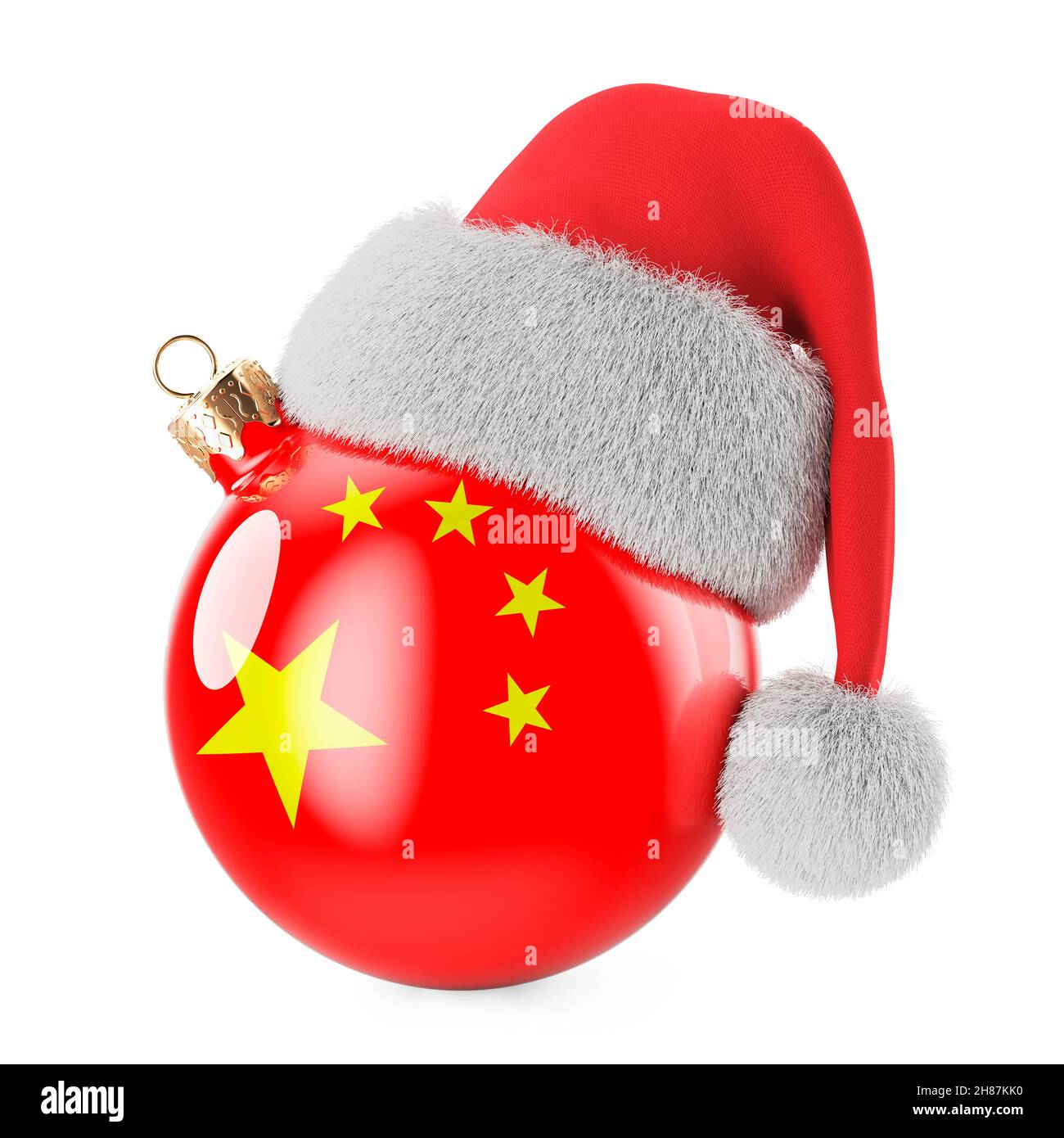 Christmas ball with Chinese flag and Santa Claus hat. Christmas and New ...