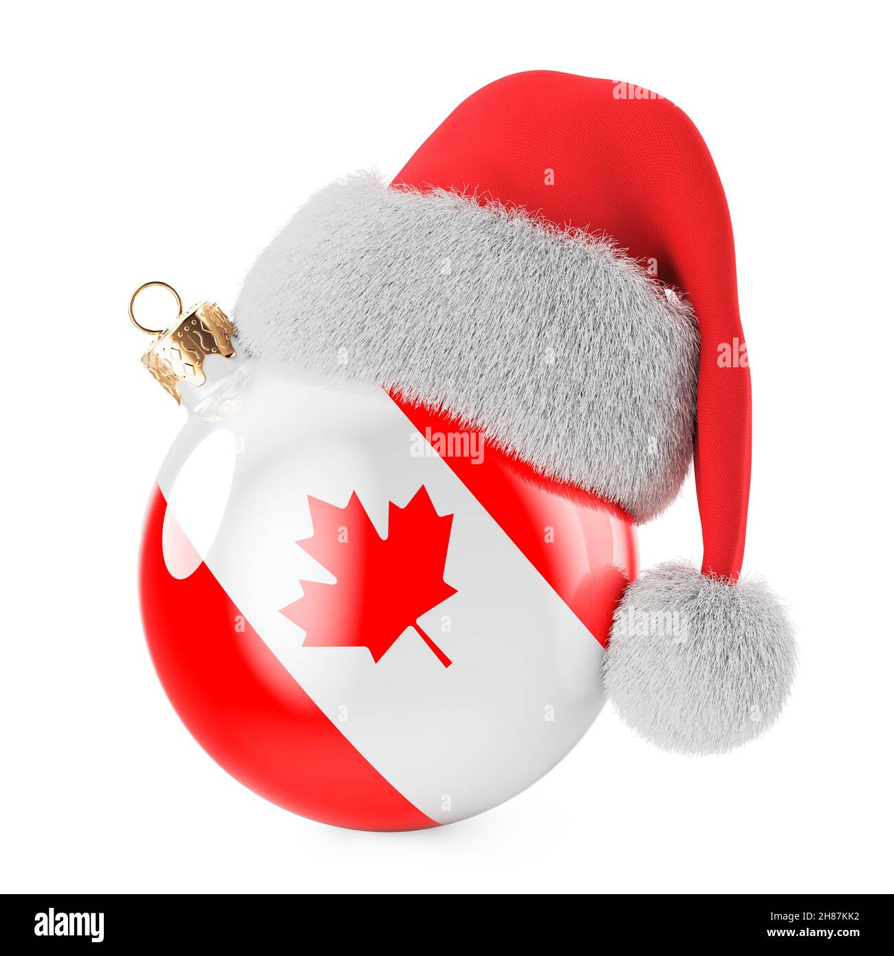 Christmas ball with Canadian flag and Santa Claus hat. Christmas and ...