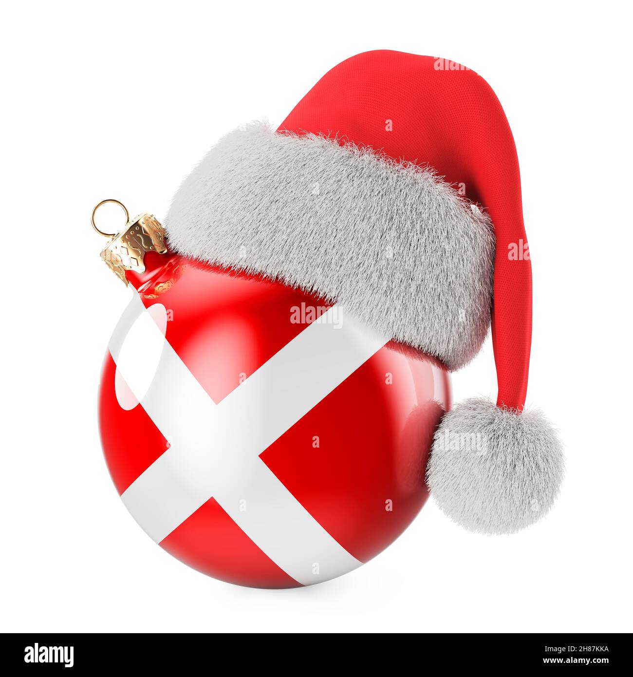 Christmas ball with Danish flag and Santa Claus hat. Christmas and New ...