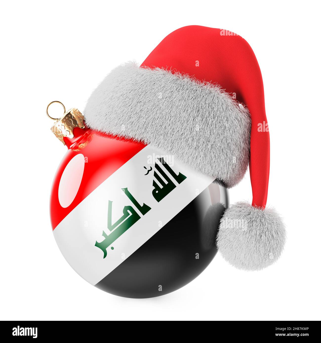 Christmas ball with Iraqi flag and Santa Claus hat. Christmas and New ...