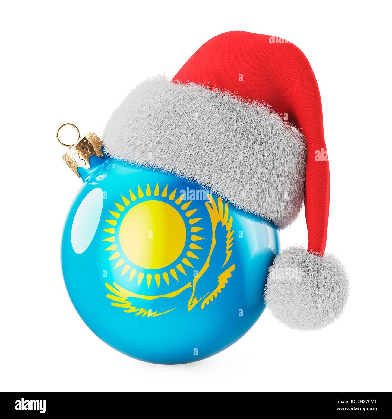 Christmas ball with Kazakh flag and Santa Claus hat. Christmas and New ...