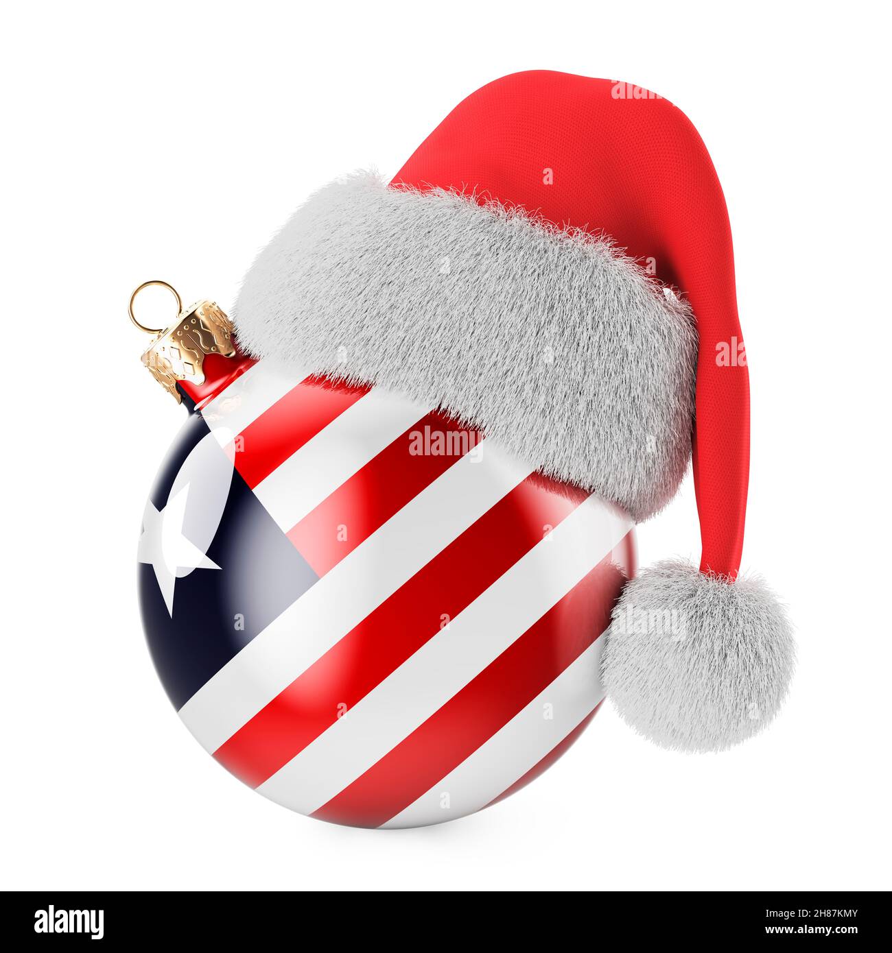 Christmas ball with Liberian flag and Santa Claus hat. Christmas and ...
