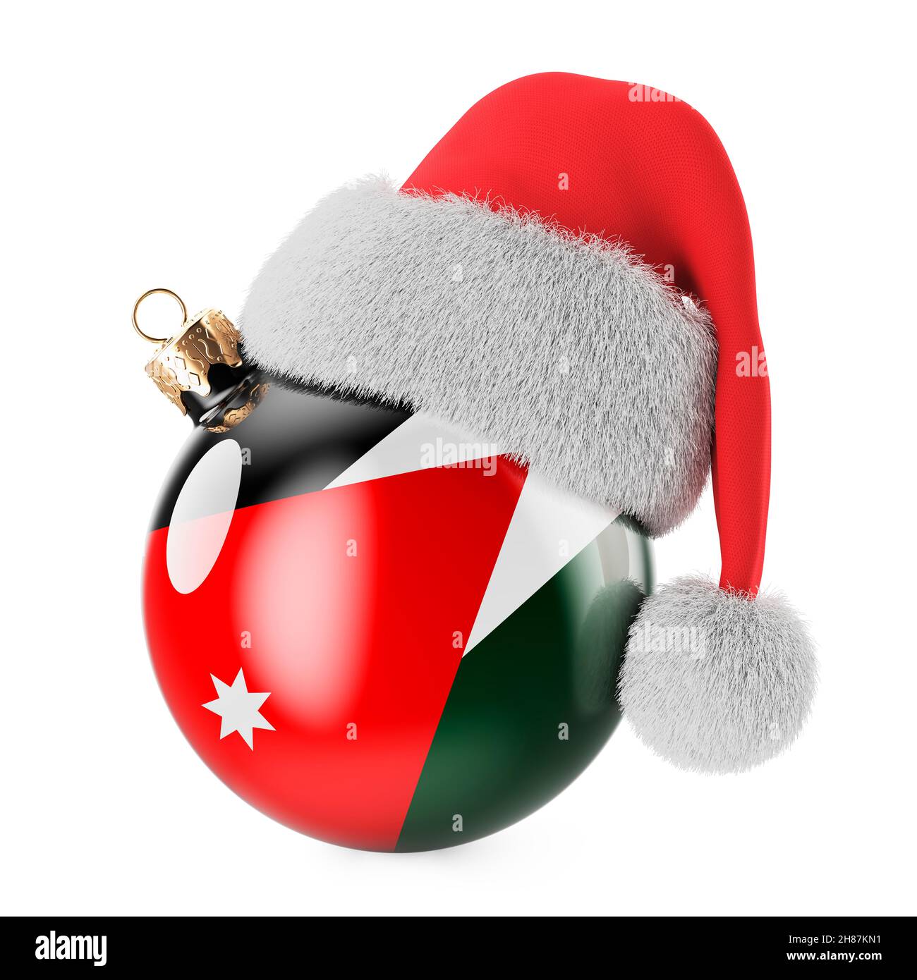 Christmas ball with Jordanian flag and Santa Claus hat. Christmas and ...