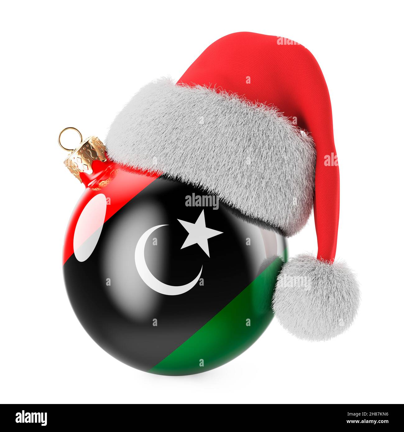 Christmas ball with Libyan flag and Santa Claus hat. Christmas and New ...