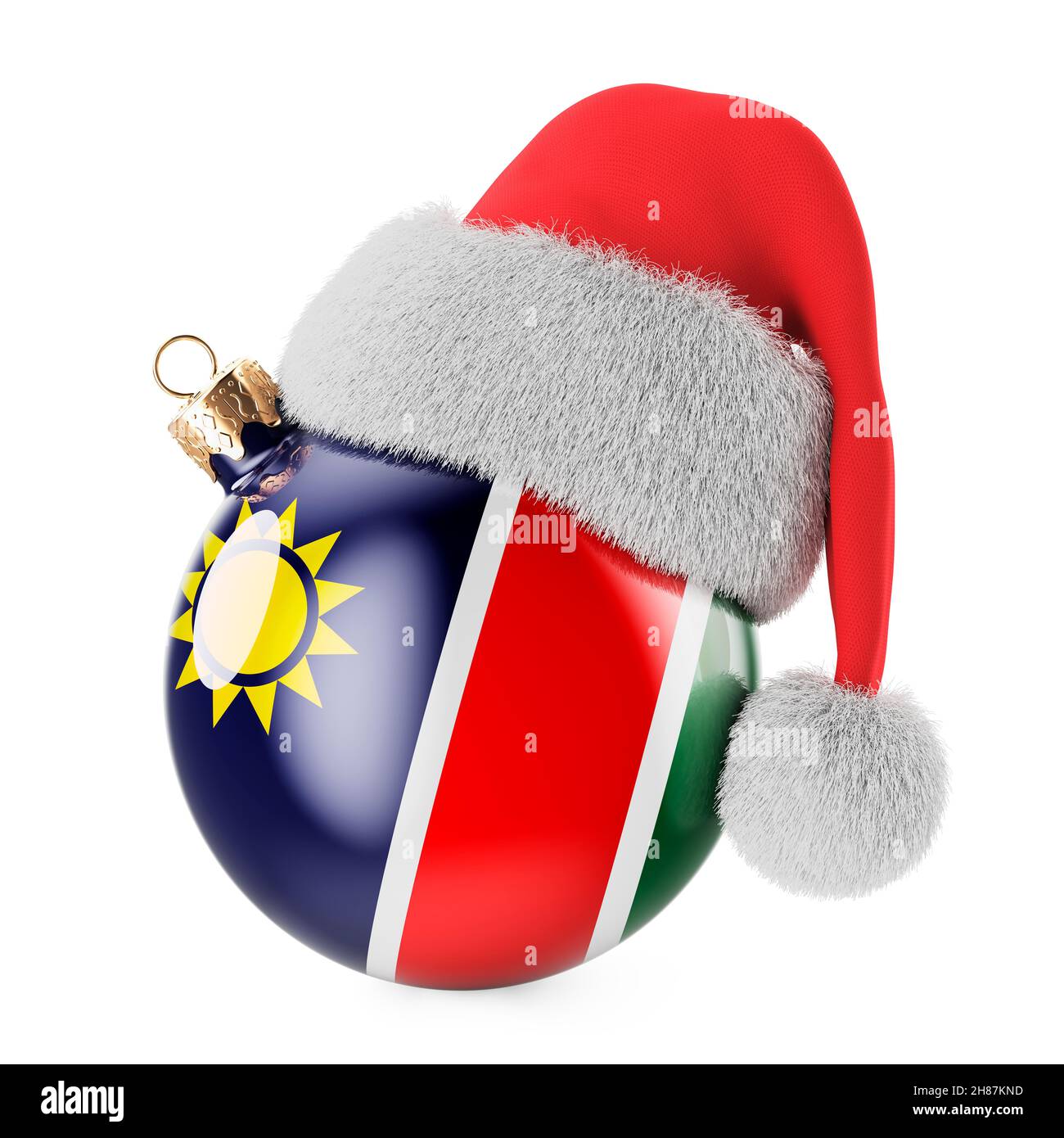 Christmas ball with Namibian flag and Santa Claus hat. Christmas and ...