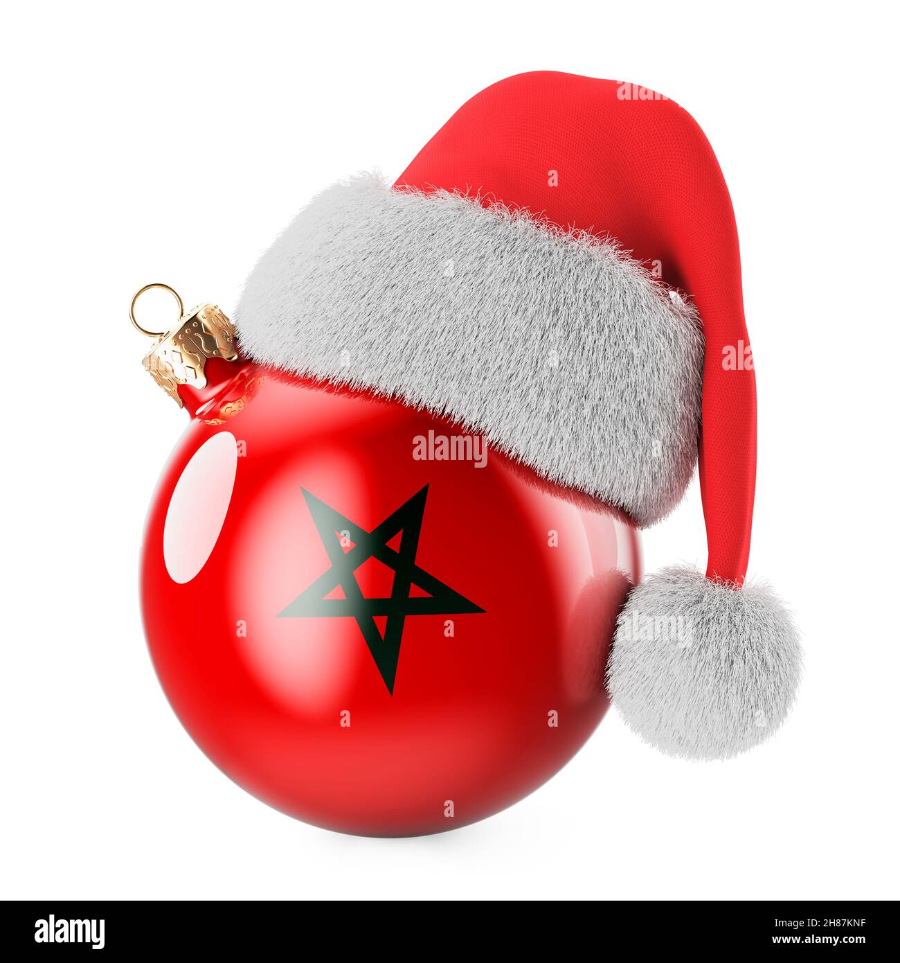 Christmas ball with Moroccan flag and Santa Claus hat. Christmas and ...