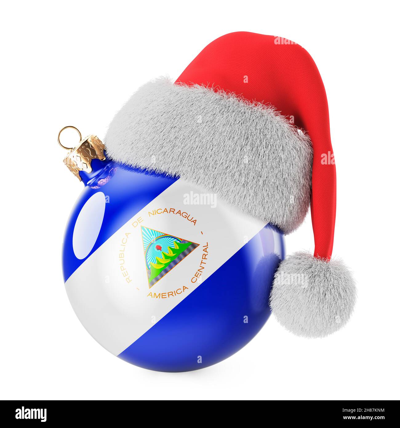 Christmas ball with Nicaraguan flag and Santa Claus hat. Christmas and ...