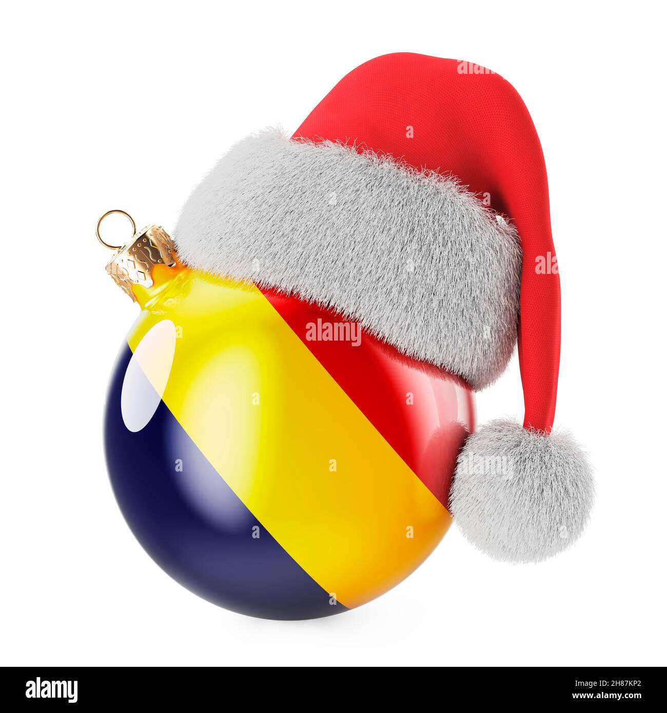Christmas ball with Romanian flag and Santa Claus hat. Christmas and ...