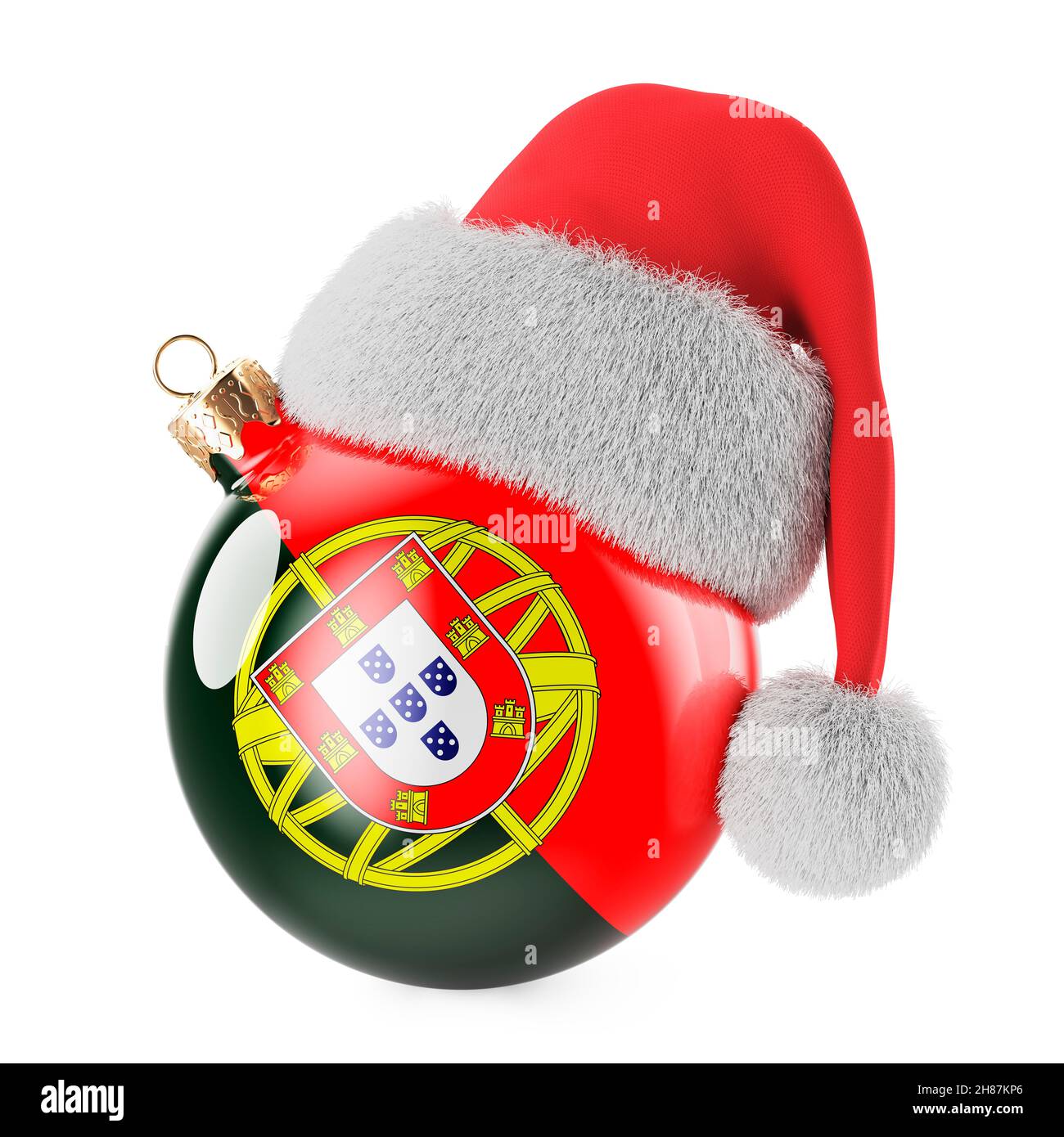 Christmas ball with Portuguese flag and Santa Claus hat. Christmas and ...