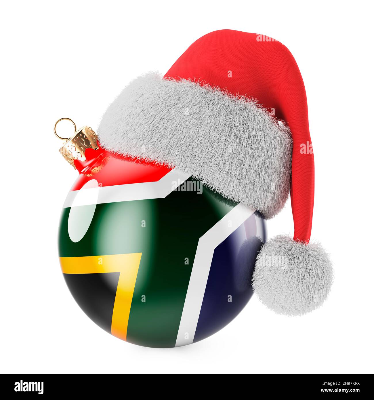 Christmas ball with South African flag and Santa Claus hat. Christmas ...