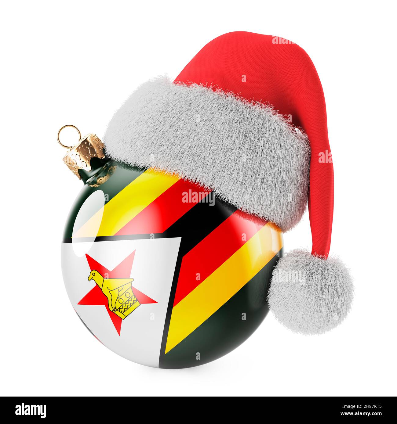 Christmas ball with Zimbabwean flag and Santa Claus hat. Christmas and ...
