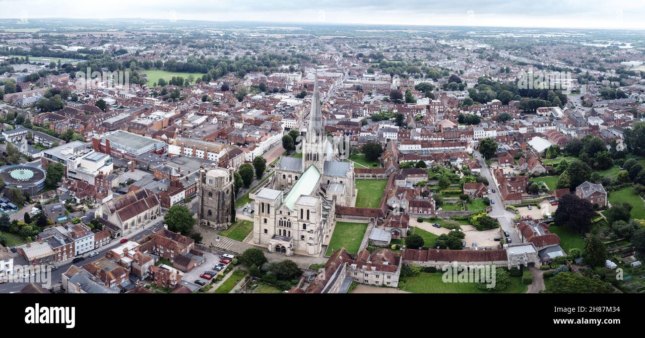 panoramic aerial image of Chichester town with chichester cathedral ...