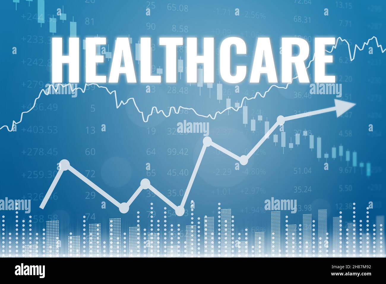 Financial market sector Healthcare on blue finance background from ...