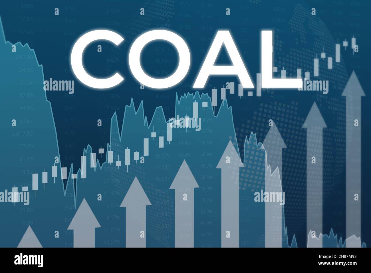 Price change on trading Coal on blue finance background from graphs ...