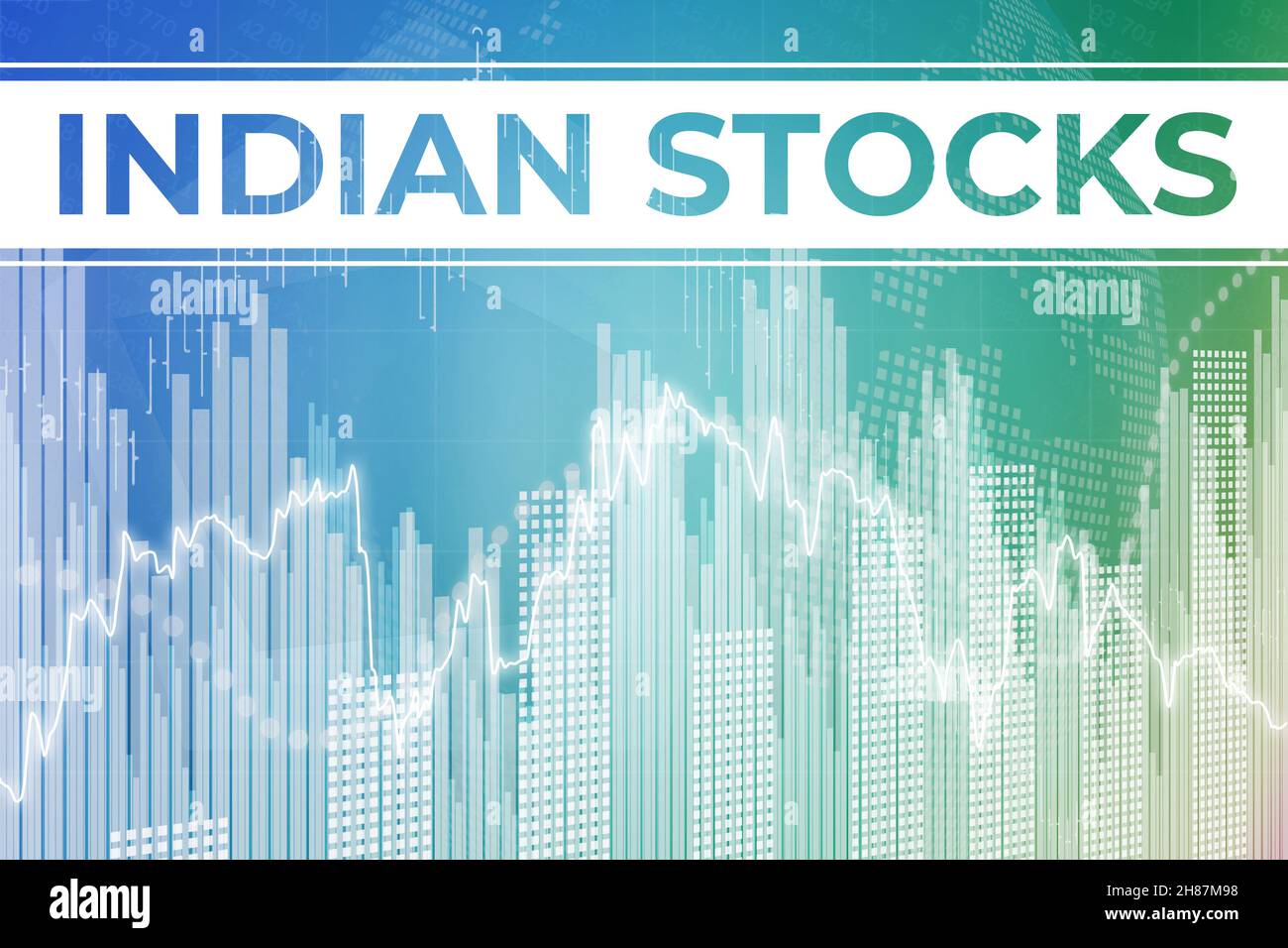 Financial term Indian Stocks on blue and green finance background from ...