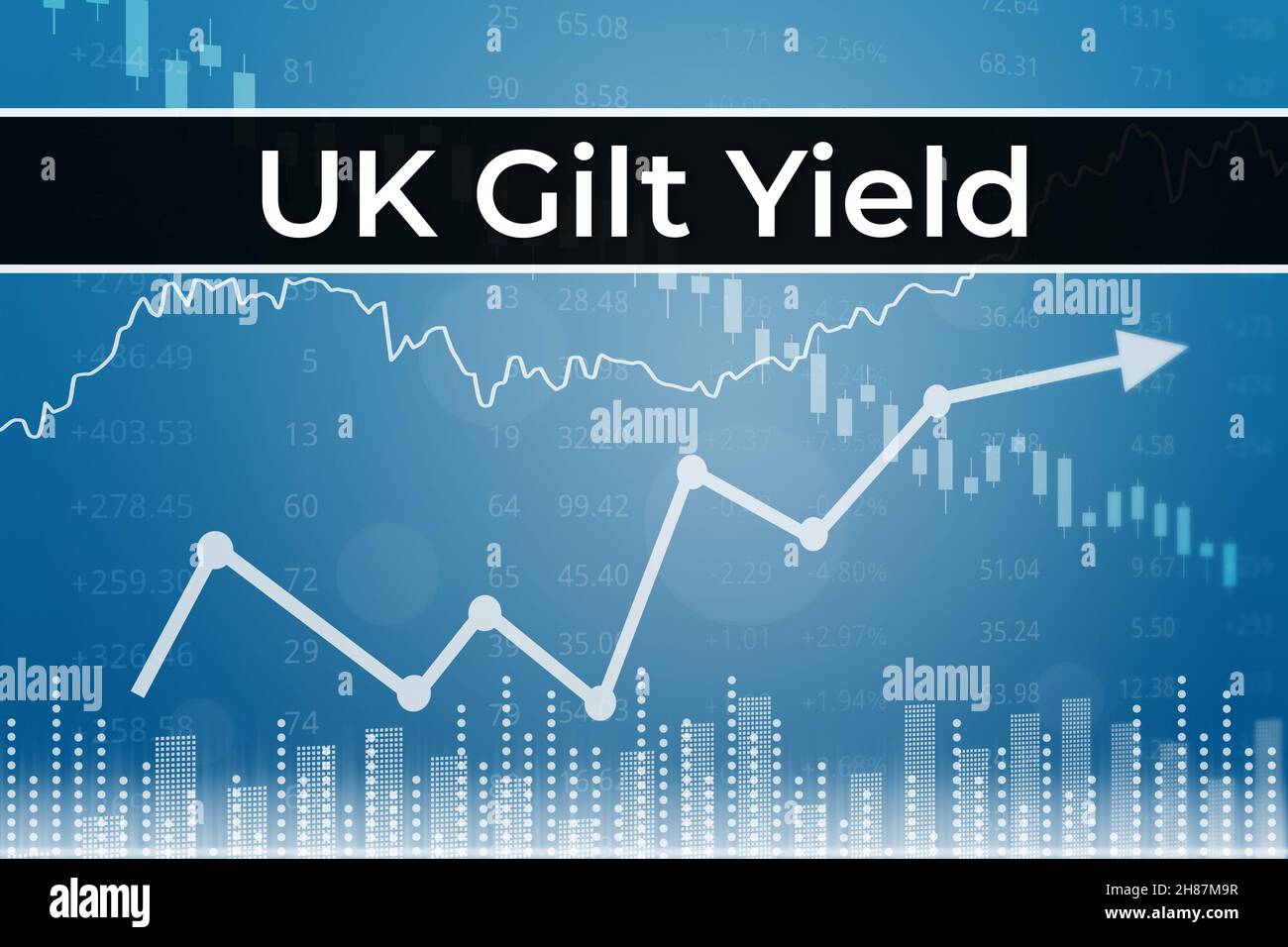 Financial term UK Gilt Yield on blue finance background from graphs ...