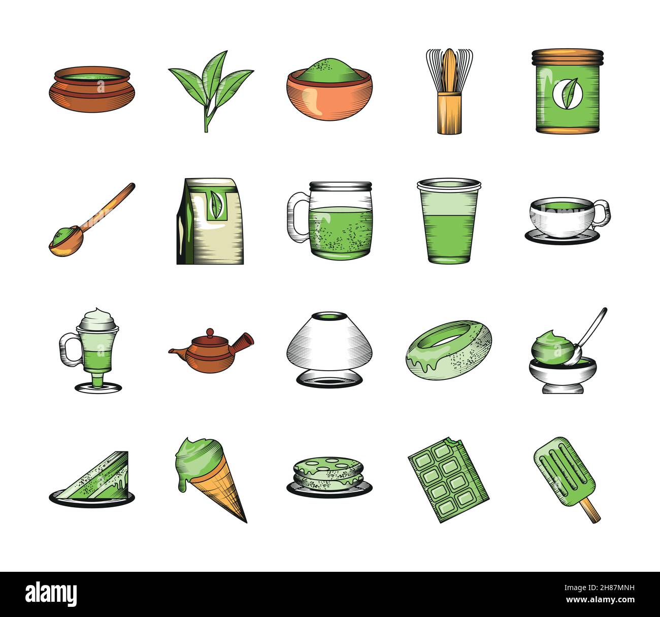 set of matcha powder Stock Vector Image & Art - Alamy
