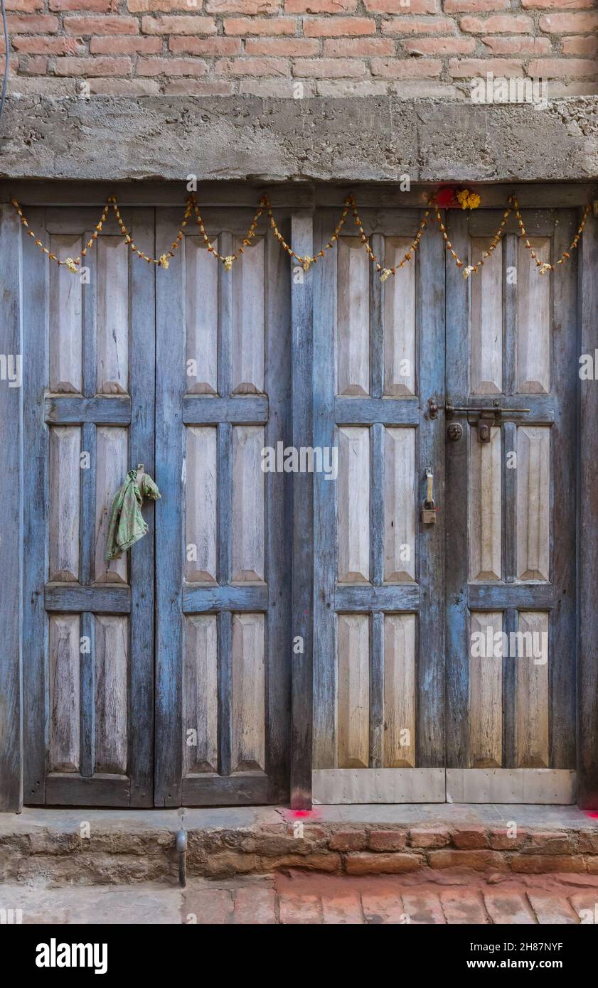 Traditional wooden door of an old house in Kirtipur, Nepal Stock Photo ...